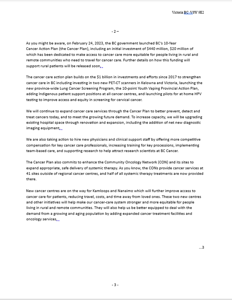 Letter of Response on Radiation Transfers to the USA and Oncology ...